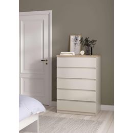 Kommode Inosign "Naia, Aufbewahrung, 5 Schubladen, Matt-Optik, grifflose Front", kaschmir, B:77cm H:111,3cm T:50cm, Spanplatte, Sideboards, Kommode