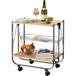 Servierwagen Wenko "Modell Dinett Deluxe", silber (ahornfarben, silberfarben), B:68cm H:70cm T:41cm, MDF, Rollwagen, Servierwagen, K&uuml;chenwagen mit 2 Ablagen und Korb, 4 Rollen, zusammenklappbar