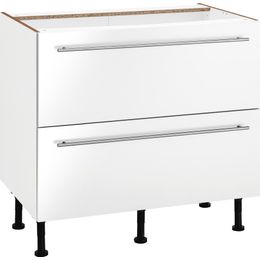 Unterschrank Optifit "Bern", wei&szlig; (wei&szlig; hochglanz, wei&szlig;), B:90cm H:87cm T:58,4cm, Schr&auml;nke, Unterschrank, 90 cm breit, mit 2 gro&szlig;en Ausz&uuml;gen f&uuml;r viel Stauraum
