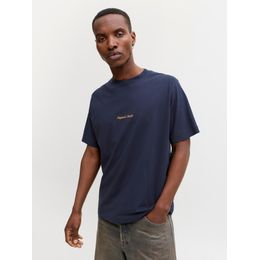 Jack & Jones Kurzarmshirt JACK & JONES "JORNORREBRO EMB TEE SS CREW NECK NOOS", Jungen, Gr. XS, sky captain, Jersey, Obermaterial: 100% Baumwolle, bedruckt, relaxed fit normal, Rundhals, gerader Abschluss, Shirts