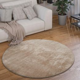 Teppich Paco Home "Cadiz 630", beige (dunkelbeige), H:14mm &Oslash;:120cm, Polyester, Teppiche, Teppich, Kurzflor, Uni-Farben, besonders weich, waschbar, Wohnzimmer