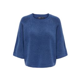 Strickpullover Only "ONLSIMONI 3/4 PULLOVER KNT NOOS", Damen, Gr. M, true blau detail:melange, Strick, Obermaterial: 74% Polyacryl, 24% Polyester, 2% Elasthan, meliert, regular fit hüftlang, Rundhals, weit, Pullover Strickpullover