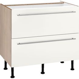 Unterschrank Optifit "Bern", wei&szlig; (wei&szlig; hochglanz, akaziefarben), B:90cm H:87cm T:58,4cm, Schr&auml;nke, Unterschrank, 90 cm breit, mit 2 gro&szlig;en Ausz&uuml;gen f&uuml;r viel Stauraum