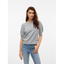 V&eacute;ro Moda Rundhalspullover VERO MODA "VMDOFFY 2/4 O-NECK PULLOVER GA NOOS", Damen, Gr. M, light grau melange, Strick, Obermaterial: 94% Polyester, 3% Elasthan, 3% Nylon, unifarben, regular fit normal, Rundhals, Puff&auml;rmel Strickb&uuml;ndchen, Pullover Rundhalspullover