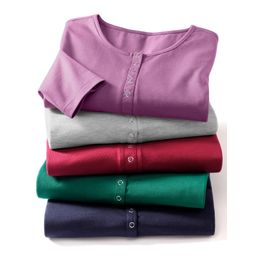 Langarmshirt Classic Basics "Langarm-Shirt", Damen, Gr. 38, violett, 100% Baumwolle, meliert, unifarben, Rundhals, Shirts Langarmshirt