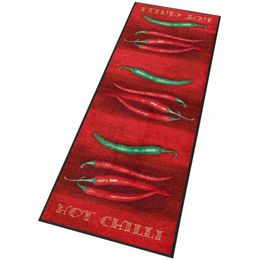 K&uuml;chenl&auml;ufer "Hot Chili" Gr. 19, rot (rot, gr&uuml;n), B:60cm H:7mm L:180cm, Kunstfaser, wash+dry by Kleen-Tex, Teppiche, Motiv Chilli, rutschhemmend, In- und Outdoor geeignet, waschbar, K&uuml;che