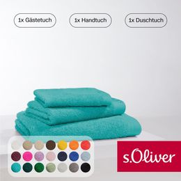 Handtuch Set s.Oliver "s.Oliver, Premium Qualit&auml;t, 600 gr/m&sup2;", blau (t&uuml;rkis), 3 Stk., Walkfrottier, Walkfrottier, Obermaterial: 100% Baumwolle, Handtuch-Sets, 1 G&auml;stetuch 30x50 cm, 1 Handtuch 50x100 cm, 1 Duschtuch 70x140 cm