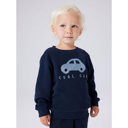 Sweatshirt name it "NMMOBEAR NREG SWEAT UNB", Jungen, Gr. 104, schwarz sapphire, Sweatware, Obermaterial: 51% Baumwolle, 35% Polyester, 14% Viskose, bedruckt, unifarben, normal h&uuml;ftlang, Rundhals, Rippb&uuml;ndchen, Sweatshirts Sweatshirt