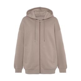 Lascana Kapuzensweatjacke taupe Gr. 36/38 f&uuml;r Damen. Mit Logoschriftzug, Logostickerei. Bequem. Nachhaltig.