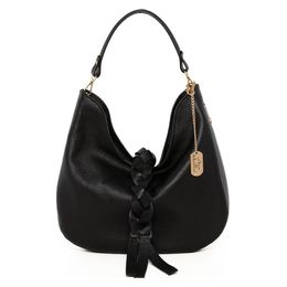 Anna Morellini Leder-Schultertasche in Schwarz - (B)36 x (H)23 x (T)12 cm - 72% | Damen-taschen
