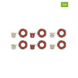 Easy Life 6er-Set: Kaffeetassen ''Jingle Bells'' in Rot/ Gr&uuml;n/ Wei&szlig; - 100 ml - 10% | Gedeckter-tisch