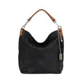 Anna Morellini Leder-Schultertasche "Adelfina" in Schwarz - (B)33 x (H)31 x (T)16 cm - 73% | Damen-taschen