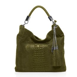 Anna Morellini Leder-Schultertasche "Alessandra" in Gr&uuml;n - (B)38 x (H)36 x (T)14 cm - 77% | Damen-taschen