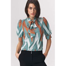 Nife Bluse in Wei&szlig;/ T&uuml;rkis/ Hellbraun - 76% | Gr&ouml;&szlig;e 38 | Damen-blusen