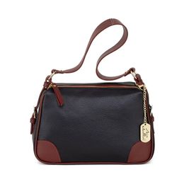 Anna Morellini Leder-Schultertasche "Andreina" in Schwarz/ Rotbraun - (B)30 x (H)20 x (T)12 cm - 77% | Damen-taschen
