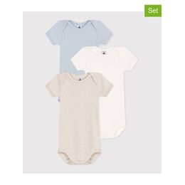 Petit Bateau 3er-Set: Bodys in Hellblau/ Beige/ Wei&szlig; - 51% | Gr&ouml;&szlig;e 62 | Baby-bodys