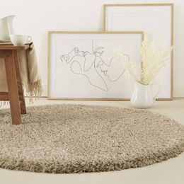 HOMIE LIVING Hochflor-Teppich &raquo;Matteo HL-0961&laquo; rund 50 mm H&ouml;he 100% recyceltem PET, Langflor, Shaggy, Wohnzimmer braun/beige Obermaterial: 100%...