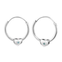 ZEEme Paar Creolen &raquo;Silber 925 rhodiniert mit Herz-Motiv und blauen Zirkonia-Steinen&laquo; wei&szlig; + blau one-size Bezaubernde Kinder-Ohrringe aus echtem...