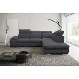 Ds Produkt Ecksofa »Alicante Cord, inkl. Bettfunktion & Bettkasten, Breite 280cm, L-Form« Schlafsofa mit Bettkasten & verstellbaren Kopfstützen. grau
