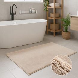 Carpet City Badematte &raquo;PURE500, Badteppich uni&laquo; H&ouml;he 16 mm rutschhemmend beschichtet schnell trocknend beige Obermaterial: 100% Polyester (67 cm x...