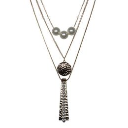 Firetti Lange Kette &raquo;Schmuck Geschenk Multi-Row Longkette&laquo; mit Kunststoffperle gelbgoldfarben-wei&szlig; Au&szlig;ergew&ouml;hnliche dreilagige goldfarbene Kette...