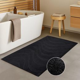 Carpet City Badematte &raquo;BAT400, Badteppich uni&laquo; H&ouml;he 11 mm rutschhemmend beschichtet fu&szlig;bodenheizungsgeeignet Schwarz Obermaterial: 100% Polyester...