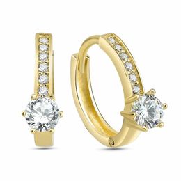 dKeniz Paar Creolen &raquo;Creolen Solit&auml;r 925/- Sterling Silber&laquo; Gold + wei&szlig; one-size Moderner Schmuck