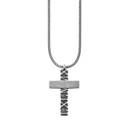 CAI CAÏ Kette mit Anhänger »925/- Sterling Silber matt-oxidiert Kreuz« Silbergrau 60 cm Römische Zahlen