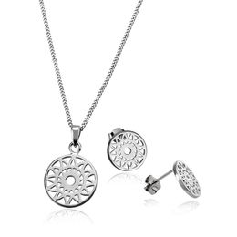 Goldmaid Kette mit Anh&auml;nger silberfarben Schmuckset mit sch&ouml;nem sonnen&auml;hnlichen Muster