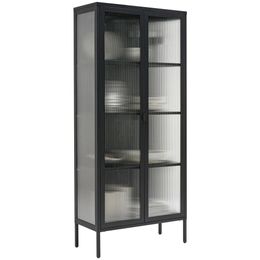 Xora Vitrine, Schwarz, Metall, 3 F&auml;cher, 80x180x35 cm, SGS-gepr&uuml;ft, Bsci, stehend, Wohnzimmer, Wohnw&auml;nde, Vitrinenschr&auml;nke