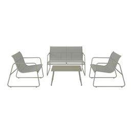 Ambia Garden Loungegarnitur, Gr&uuml;n, Metall, Glas, Textil, 4-teilig, Rundrohr, Loungem&ouml;bel, Gartenlounge-Sets