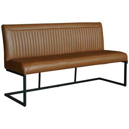 Ambia Home Sitzbank, Schwarz, Cognac, Metall, Leder, Echtleder, B&uuml;ffelleder, 3-Sitzer, 170x92x63 cm, Esszimmer, B&auml;nke, Sitzb&auml;nke