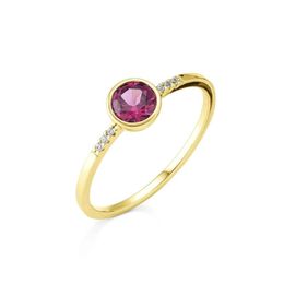 OROLINO Fingerring &raquo;Gold 585 mit 6x Brillant zus. 0, 025ct. und Rhodolith&laquo; wei&szlig; 054 (17,2) Eleganter Damen-Ring aus echtem 585 Gelbgold