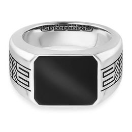 CAI CAÏ Fingerring »925/- Sterling Silber rhodiniert oxidiert Onyx« weiß 066 (21,0) Ring mit Mäander-Ornament