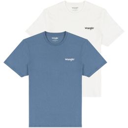 Wrangler T-Shirt »Sign Off« Set, 2er-Pack, 2 Stk. captains blue/white 4XL 4XL Mit kleinem Logo auf der Brust