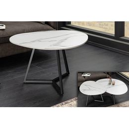 Riess Ambiente Design Couchtisch MARVELOUS 70cm weiß Marmor Keramik schwarzes Metall Riess-Ambiente Sofatisch Wohnzimmertisch organisch Modern Retro