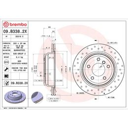 Brembo XTRA LINE 09.B338.2X Bremsscheibe hinten rechts links Gelocht/innenbel. 300mm f&uuml;r BMW (BRILLIANCE) 34216855657 34216855008 34216864901
