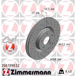 Zimmermann Bremsscheibe vorne rechts links Gelocht 308mm f&uuml;r FORD 2305506 JX61-1125-BEB 250.1399.52