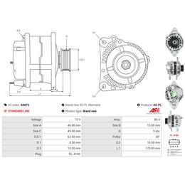 AS-PL Generator 12V 85A f&uuml;r MITSUBISHI MERCEDES-BENZ MN155953 A5TG0092 A5TG1691AM A5075