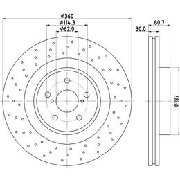 Hella Bremsscheibe PRO High Carbon vorne rechts links Gelocht 360mm f&uuml;r LEXUS 435120W060 8DD 355 129-851