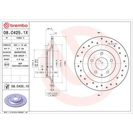 Brembo XTRA LINE 08.C425.1X Bremsscheibe hinten rechts links Gelocht 303mm f&uuml;r HONGQI MAZDA (CHANGAN) KD5H26251 K01126251C K01126251A