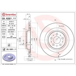 Brembo Bremsscheibe COATED DISC LINE 09.N361.11 hinten rechts links innenbel&uuml;ftet 335mm f&uuml;r TESLA 104463100D 1044631