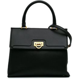 Salvatore Ferragamo Hobo Bags - Leather Gancini Trifolio Satchel - Gr. unisize - in Schwarz - f&uuml;r Damen