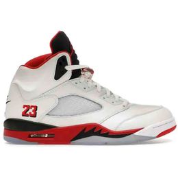 Nike Low-Top Sneaker - Jordan 5 Retro Fire Red Black Tongue (2025) - Gr. 42,5 (EU) - in Wei&szlig; - f&uuml;r Damen