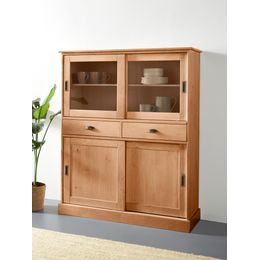 Highboard Home Affaire "Schröder", beige (natur gebeizt, gewachst), B:114cm H:140cm T:40cm, FSC-zertifiziertes Massivholz, Sideboards, Highboard, Vitrine aus massivem Kiefernholz, Breite 114 cm