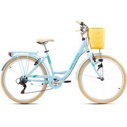 KS-Cycling Cityrad KS CYCLING "Cantaloupe" Gr. 48, blau (blau, blau), Fahrräder, Damen, 48cm, 26 Zoll (66,04cm), für Damen, Kettenschaltung