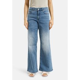 Weite Jeans Milano Italy, Damen, Gr. 40, blau (denim), Material: 98% Baumwolle, 2% Elasthan, Abriebeffekte, weit, Jeans, mit Destroy-Effekten