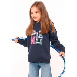Hoodie Zwillingsherz ""Smile" Kids", M&auml;dchen, Gr. 110/116, blau (marine), Sweatware, Obermaterial: 50% Baumwolle, 50% Polyester, regular fit h&uuml;ftbedeckend, ohne Ausschnitt, angesetztes B&uuml;ndchen, Sweatshirts Hoodie, mit bunten Buchstaben im verspieltem Design