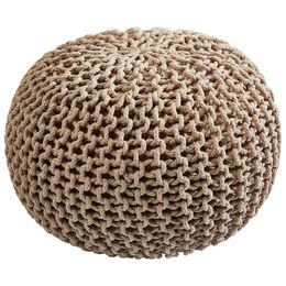 Linea Natura Pouf, Beige, Textil, Uni, F&uuml;llung: Styroporkugeln, 55x55x35 cm, AZO-frei, Indoor, Wohnzimmer, Hocker, Poufs
