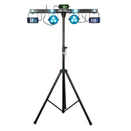 Showtec QFX 4in1 Bar, LED Spots + Derby + Laser + Fußschalter + Stativ